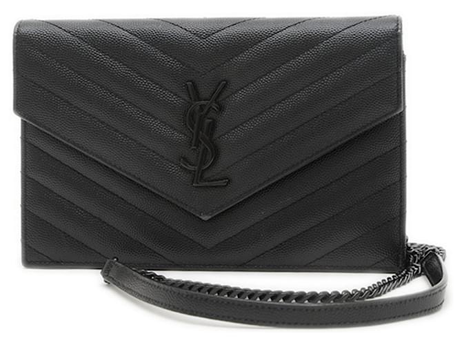 Yves Saint Laurent Paris Monogram Envelope Chain Wallet Black Leather ...