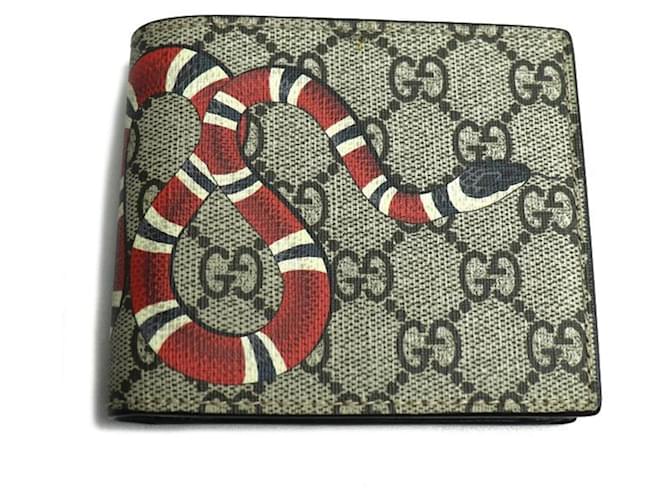 Gucci GG Supreme Snake Compact Wallet Black Red Beige Cloth ref ...