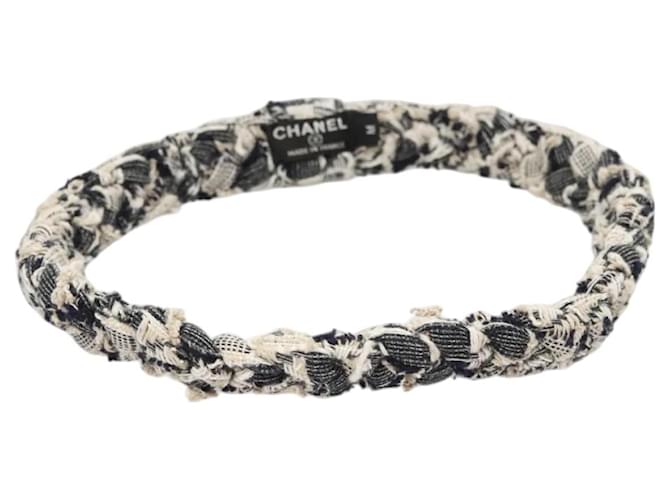 CHANEL Hair Band Tweed White Navy CC Auth bs26189 Navy blue Silk ref ...