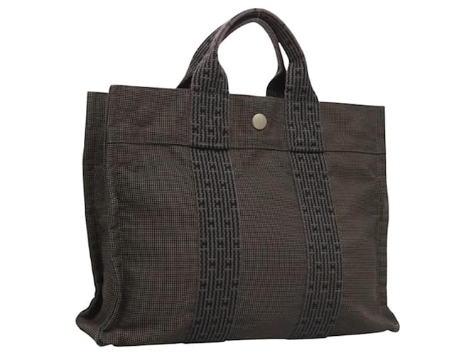 Hermès HERMES Her Line PM Tote Bag Canvas Gray Auth 124467 Brown Cloth ...