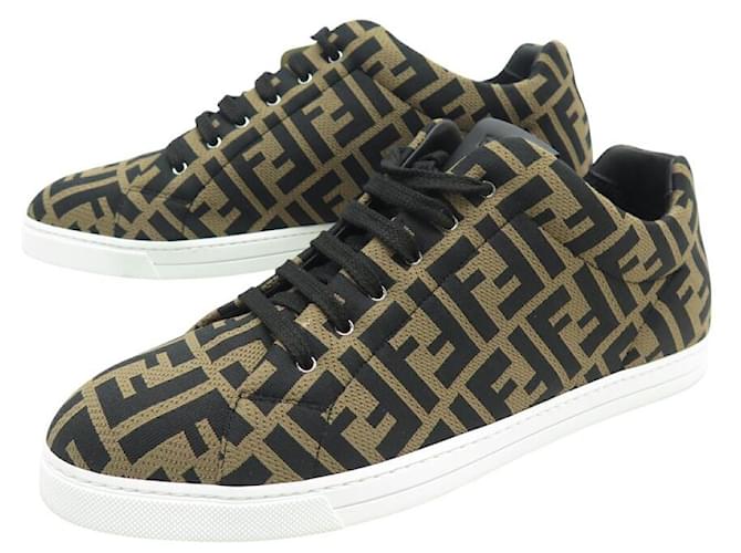 NEW FENDI BASKET SHOES 7E1258 ZUCCA CANVAS 10 44 45 FR SNEAKERS Brown ...