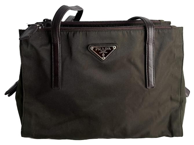 Prada Vintage RE-edition Econyl Nylon Tote Shoulder Bag green & brown ...