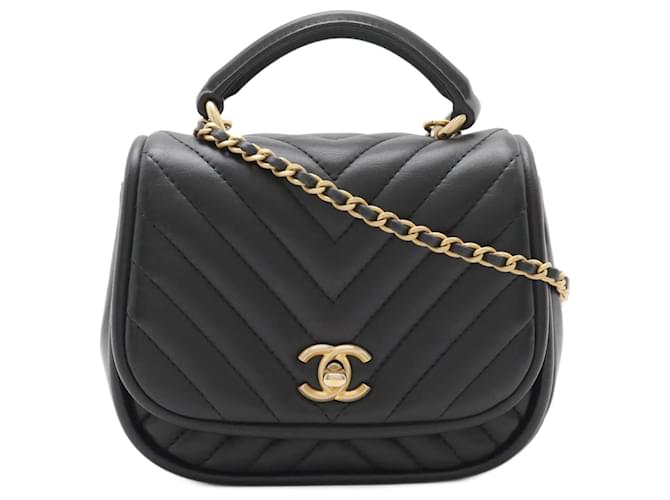 Chanel Chevron Coco Mark Top Handle 2way Chain Shoulder Bag Black ...