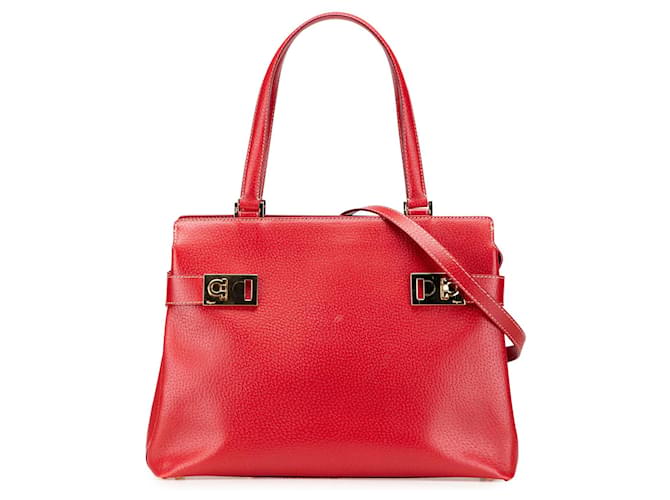 Salvatore Ferragamo Ferragamo Red Leather Nencia Satchel Pony-style ...