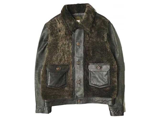 Ralph Lauren RRL GRIZZLY JACKET Leather Shearling Jacket Brown Dark ...
