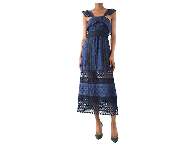 Self portrait Navy Bluebell midi dress - size UK 6 Cotton ref.2316068 ...