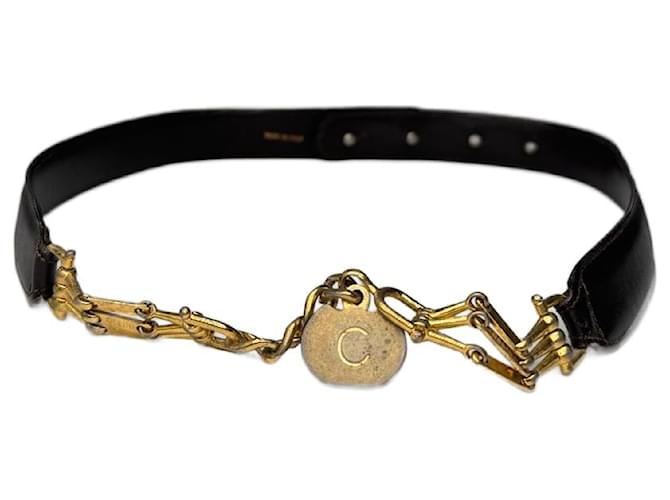 Céline Vintage Celine Chain Leather belt Gold brown Black ref.2319325 ...