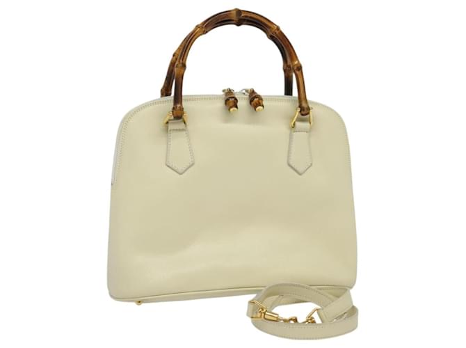 GUCCI Bamboo Hand Bag Leather 2way Ivory Gold Auth 125757 Golden Cream ...