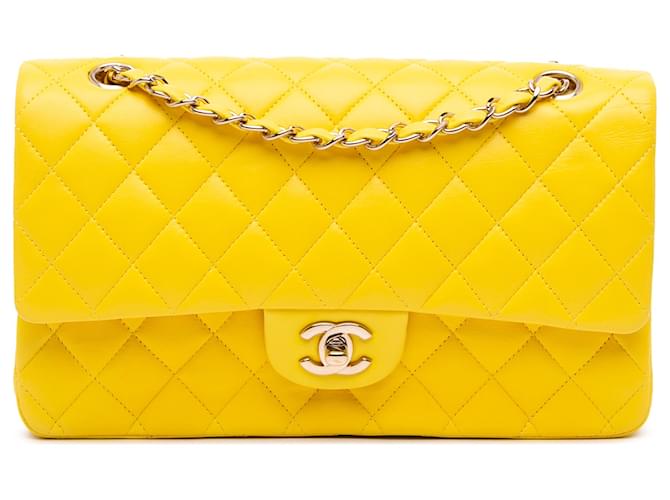 Chanel Yellow Medium Classic Lambskin Double Flap Mustard Leather ref ...