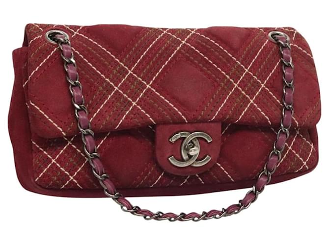 CHANEL Wild Stitch Chain Shoulder Bag Suede Bordeaux Silver CC Auth ...