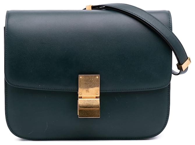 Céline Celine Green Medium Calfskin Classic Box Dark green Leather Pony ...