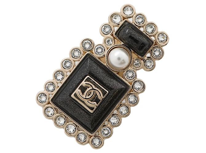 Chanel Coco Mark Perfume Motif Pin Brooch Black Golden Metal ref ...