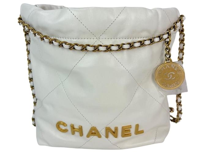 Chanel 22 Mini Shiny Calfskin Quilted White Crossbody Hand Bag Leather ...