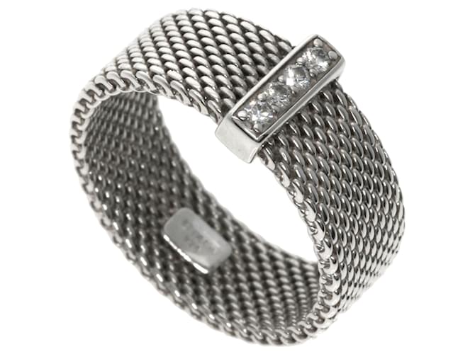 Tiffany & Co. Somerset Mesh Diamond Ring Silver ref.2358957 - Joli Closet