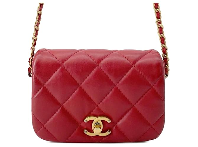 Chanel Red Mini Quilted Calfskin Nailed CC Flap Leather Pony-style ...