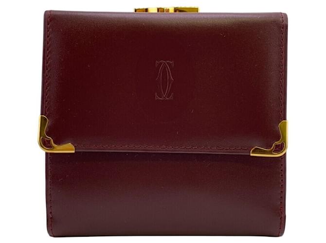 Cartier Bordeaux Compact Wallet Dark red Leather ref.2371950 - Joli Closet