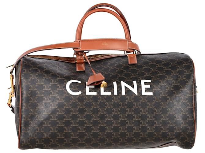 Céline Celine Large Triomphe Duffle Bag in Brown Coated Canvas Red ...