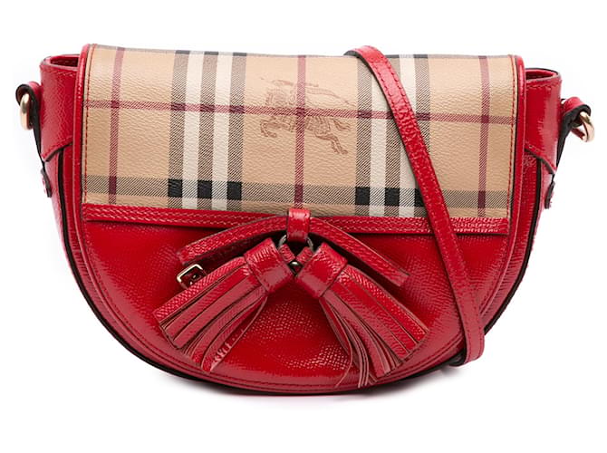 Burberry Red Patent Leather and Haymarket Check Coated Canvas Maydown ...