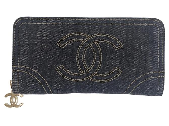 Chanel Coco Mark Cotton Denim Long Wallet Blue ref.2392038 - Joli Closet