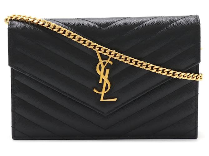 Yves Saint Laurent Monogram Envelope Shoulder Bag Black Leather Pony ...