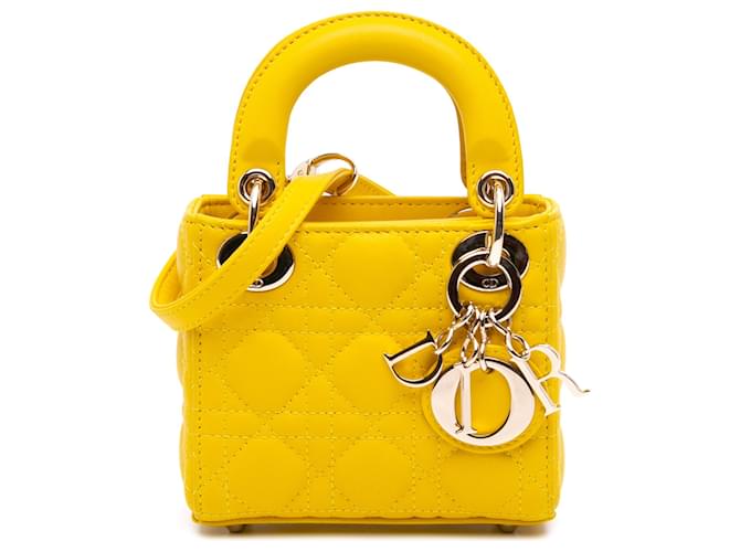 Dior Yellow Micro Lambskin Cannage Lady Dior (Sold) - Joli Closet