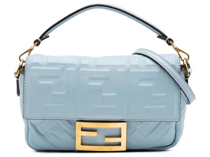Fendi Blue Mini Zucca Embossed Leather Baguette Satchel Light blue Pony ...