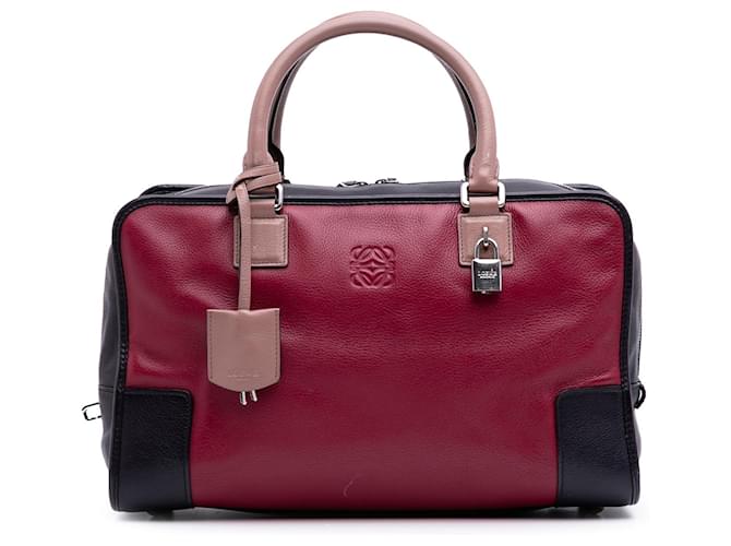LOEWE Red Tricolor Leather Amazona 36 Dark red Pony-style calfskin ref ...