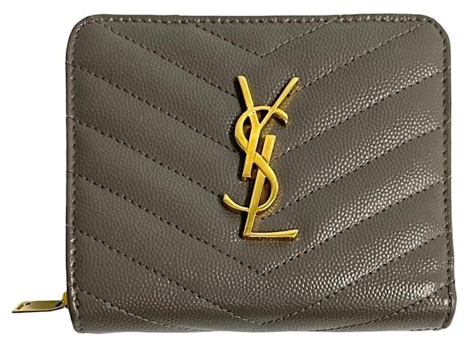 Yves Saint Laurent Gray Leather Mini Bifold Wallet Brown Grey ref ...