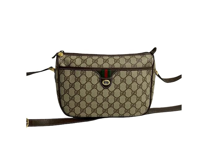 Gucci Old Sherry Line GG Logo Hardware Leather Shoulder Bag Brown Red ...