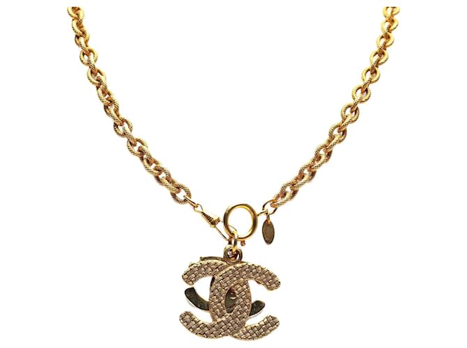 Chanel Gold Gold Plated Double CC Pendant Necklace Golden Metal Gold ...