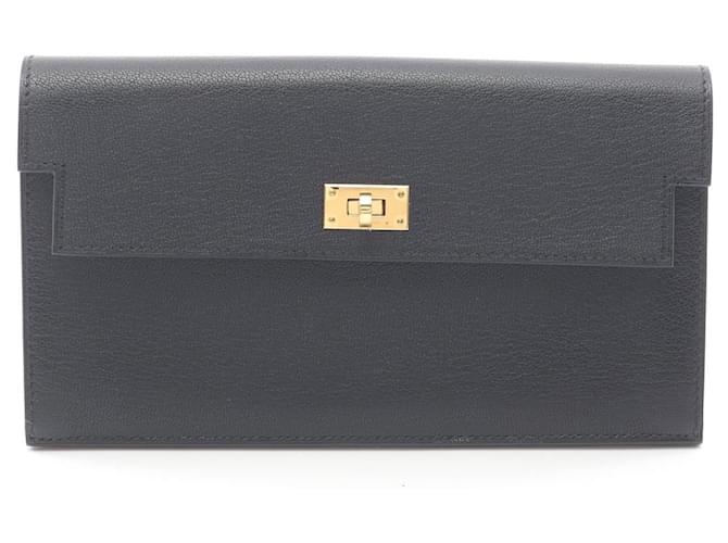 Hermès Hermes Kelly Pocket Chevre Chamelia Long Wallet Black Leather ...