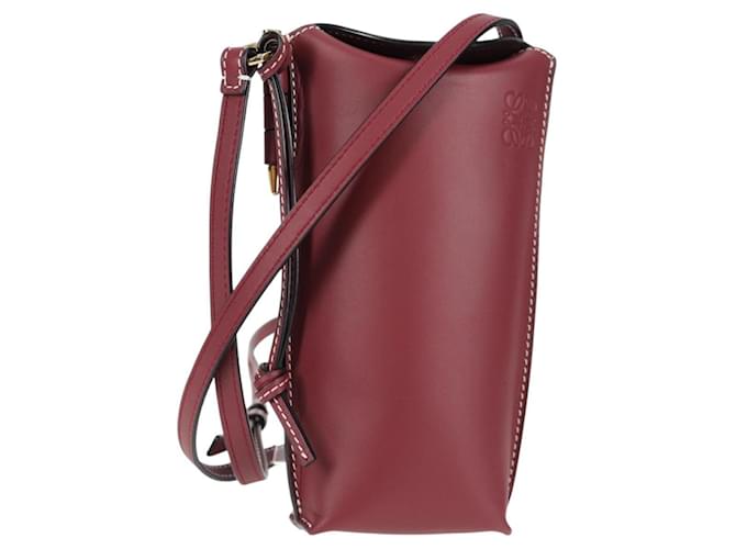 LOEWE Gate Pocket Shoulder Bag Leather Bordeaux Gold Auth 136812M ...