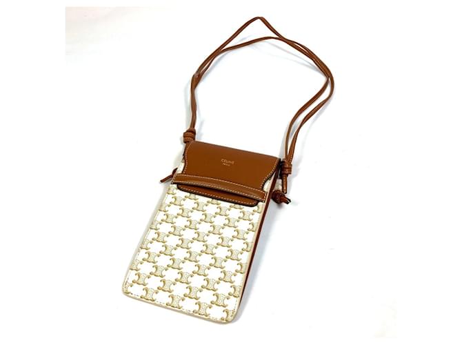 Céline Celine Triomphe Phone Case/Bail Pouch White Beige Plastic Nylon ...