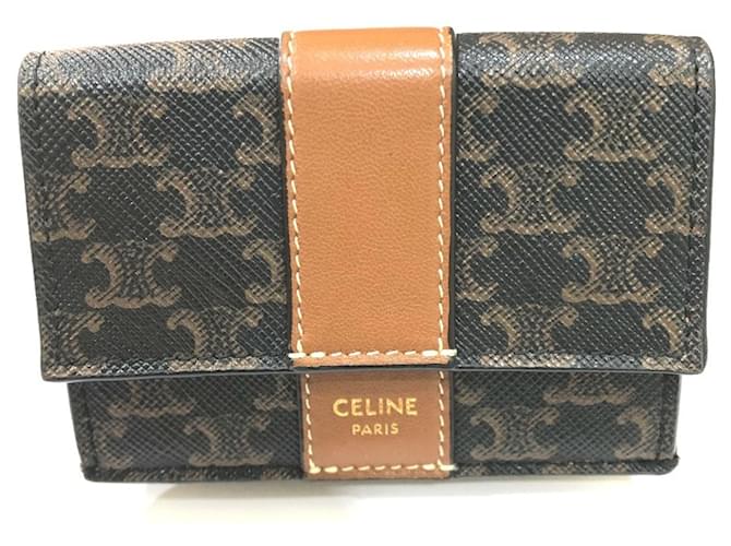 Céline CELINE Triomphe Small Trifold Compact Wallet Brown Dark brown ...