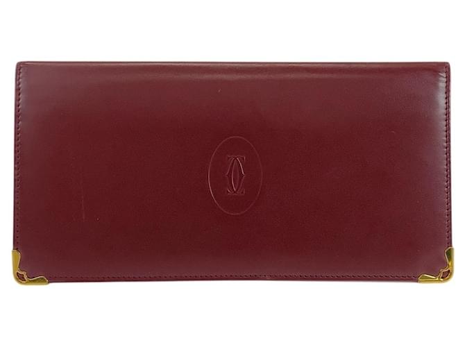 Cartier Leather Must Line Bordeaux Gold Long Wallet Brown Pony-style ...