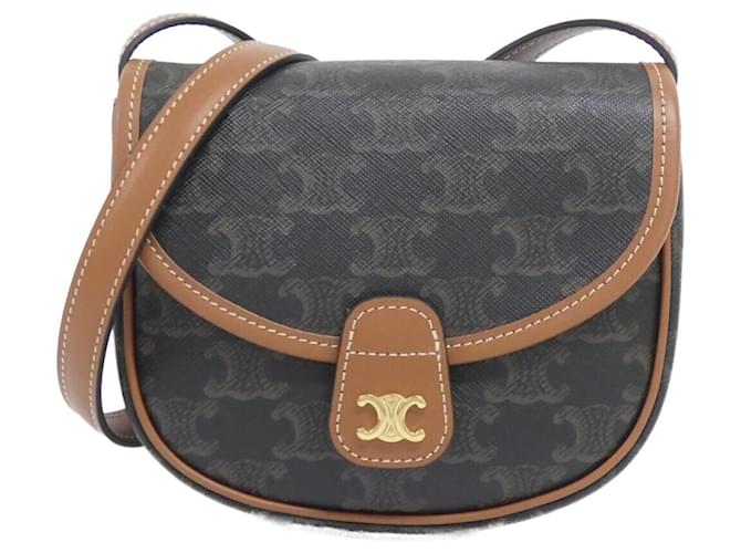 Céline Celine Mini Besace Triomphe Canvas Calf Shoulder Bag Brown Cloth ...