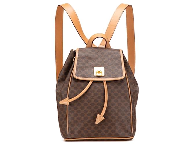 Céline Celine Brown Macadam Coated Canvas Backpack Pony-style calfskin ...