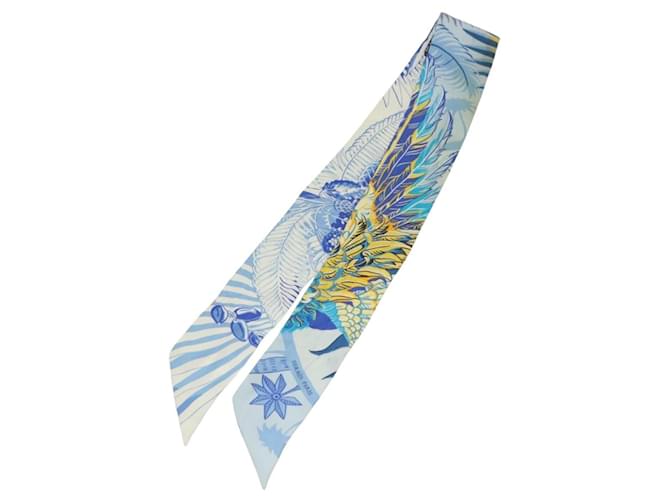 Hermès HERMES Twilly Scarf ""Mythiques Phoenix"" Silk Blue Auth BA5050 ...