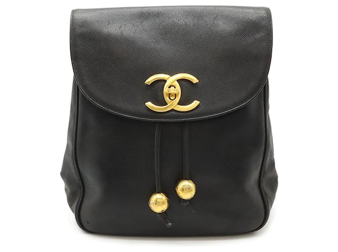 Chanel Caviar Leather Coco Ball Backpack Black Pony-style calfskin ref ...
