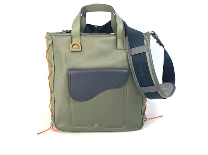 Christian Dior Sacai Collaboration Saddle Bag Orange Khaki Leather ...