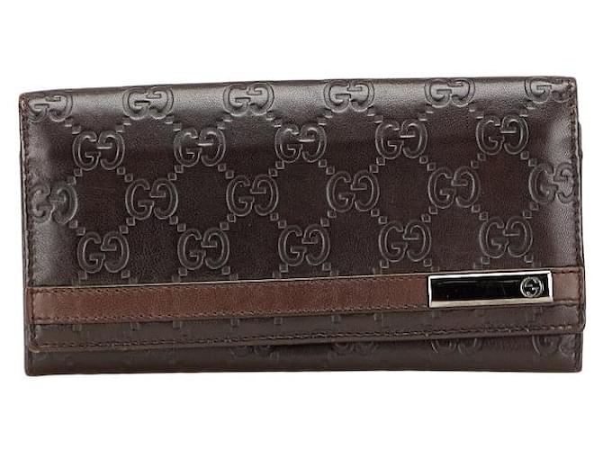 Gucci Logo Plate Guccissima Leather Long Wallet Brown ref.2510915 ...