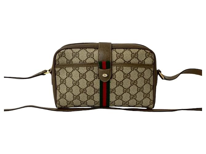 Gucci Old Sherry Line GG Logo Leather Mini Shoulder Bag Brown Red Green ...