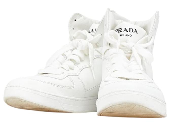 Prada Triangle Logo High Cut Leather Sneakers White ref.2521708 - Joli ...