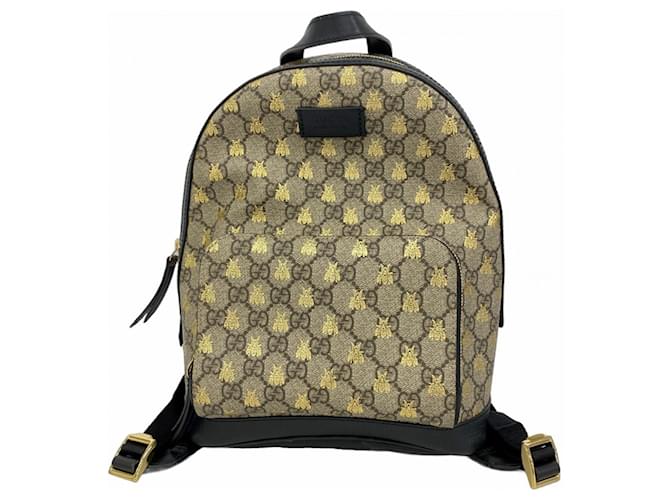 Gucci GG Supreme Bee Backpack Brown Black Plastic ref.2522529 - Joli Closet