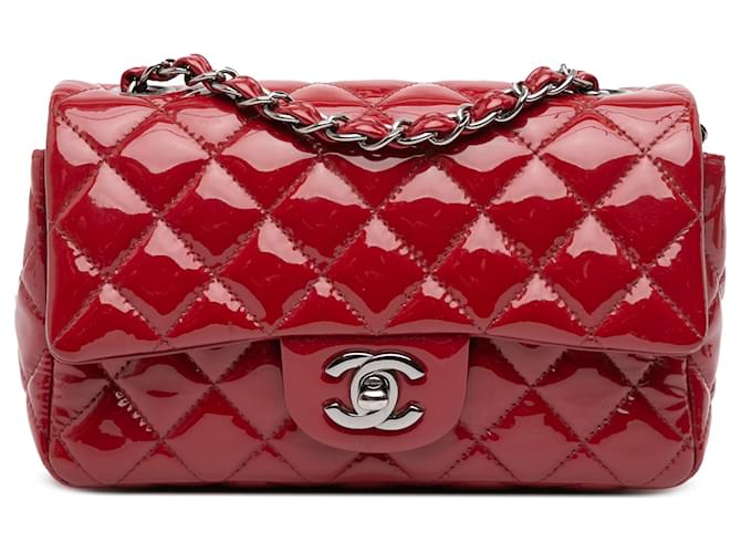 Chanel Red Mini Rectangular Classic Patent Single Flap Leather Patent ...