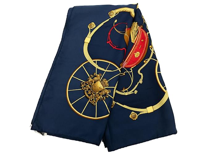 Hermès Blue Springs Silk Scarf 90 Navy blue Cloth ref.2538379 - Joli Closet