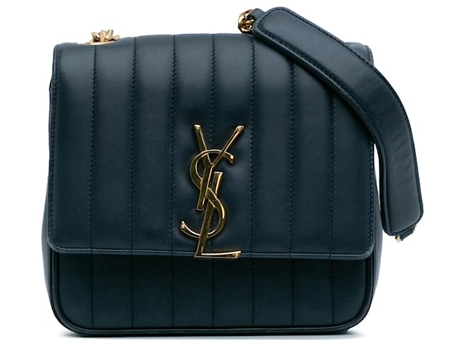 Saint Laurent Blue Medium Lambskin Monogram Vicky Chain Bag Navy blue ...