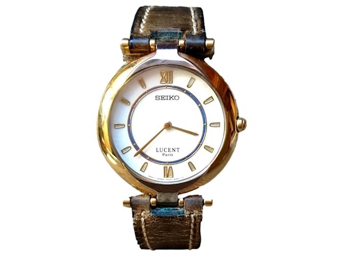 Vintage gold and palladium plated quartz watch Seiko Lucent ref. 7N00 ...