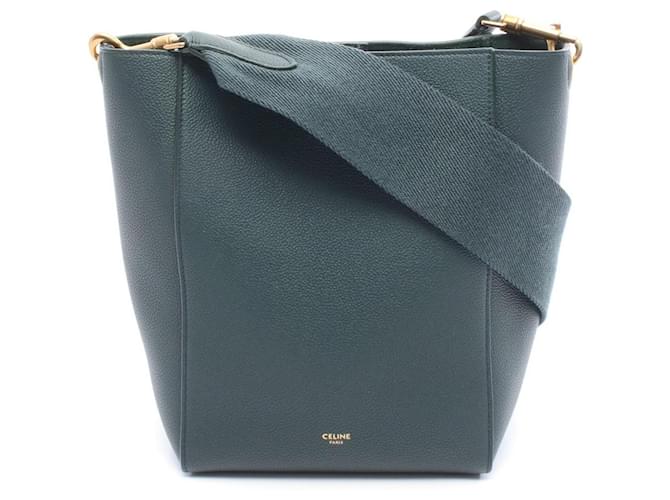 Céline Celine Sangle Bucket Small Shoulder Bag Green Leather ref ...