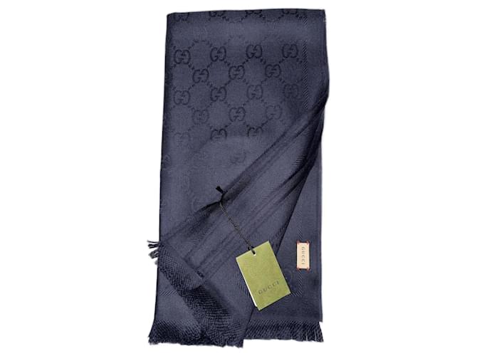 Gucci GG Monogram Scarf Navy blue Wool ref.2557447 - Joli Closet